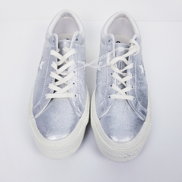 Converse | Shoes | Converse Leather One Star Metallic Silver Sneakers ...